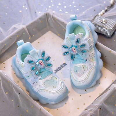 英国DGKP爱莎女童公主鞋亮灯鞋春秋新款儿童透气运动鞋加绒宝宝鞋