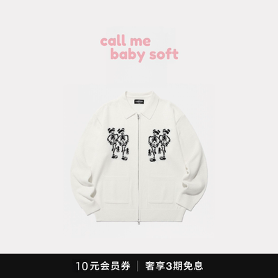 ●callmebabysoft韩国小众NGC骷髅拉链针织开衫polo领毛衣外套女