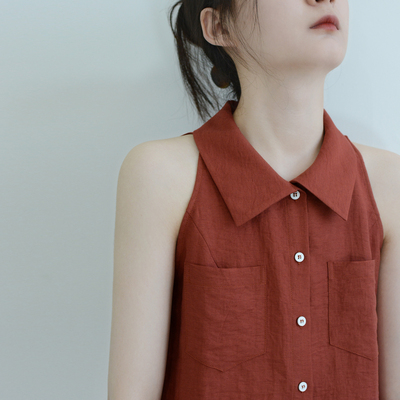 TRR无袖亚麻+莱赛尔露肩衬衫女
