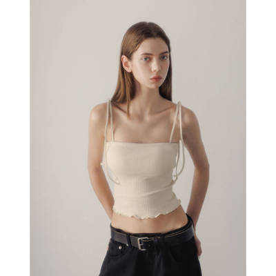 PAZZO平口坑纹绑带卷边内衣吊带
