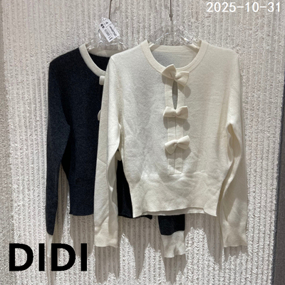 欧洲站2025冬季新款圆领蝴蝶结镂空山羊绒长袖针织毛衣女68019