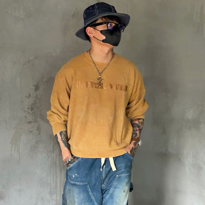 BARNS 松弛感拉满 重度水洗做旧刺子布质感华夫格刺绣长袖T恤