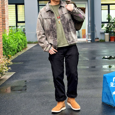 Workers Japan百搭黑牛 撸猫日刺子质感黑色帆布三本针画家工装裤