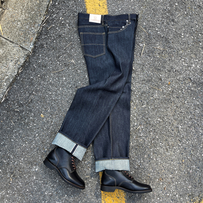 天然蓝染绳染原色赤耳牛仔裤