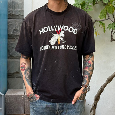 GYPSY SONS古着旧化 酵素水洗磨破做旧复古涂鸦机车印花短袖 T 恤