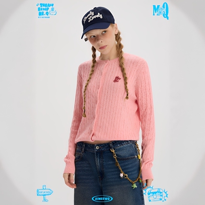 AIMEEWQ小怪兽兔子瓦片绣毛开衫