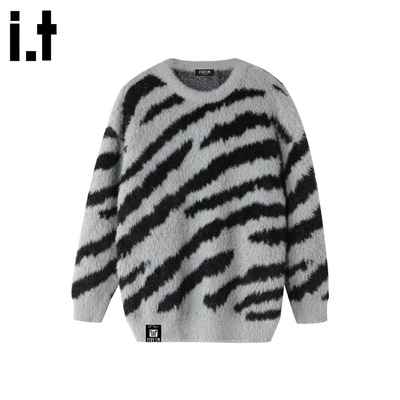 IT'S5cm水貂毛斑马纹长袖毛衣