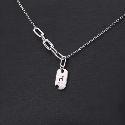s925纯银h字母方牌拼接链条气质
