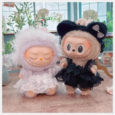 Labubu公仔衣服17cm心动马卡龙搪胶脸坐坐派对拉布布娃衣性感套装
