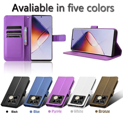 适用于传音Infinix Note40 Pro 5G，X6851，X6851B钻石纹皮套手机壳插卡防摔保护套翻盖式男女外壳商务软潮壳