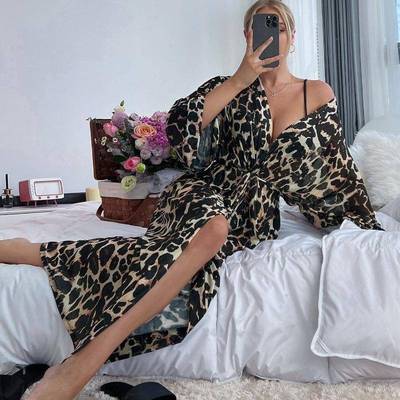 leopard belt print women nightgown for sleepwear quarter