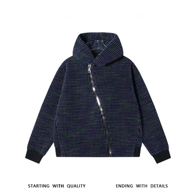 SDSA男士秋冬新款痞帅男装休闲彩色竖纹斜拉链连帽卫衣百搭时尚