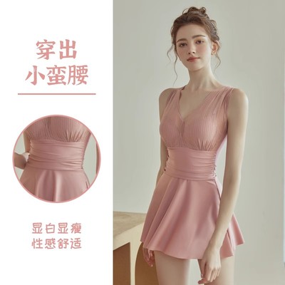 微胖女孩高级感连体裙式游泳衣女
