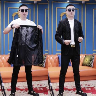 欧货夏季男士镂空植绒西服外套