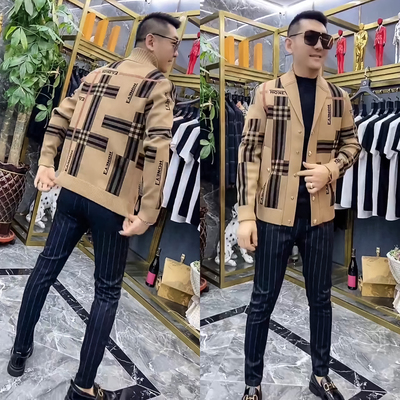 欧货春季时尚男士针织开衫外套