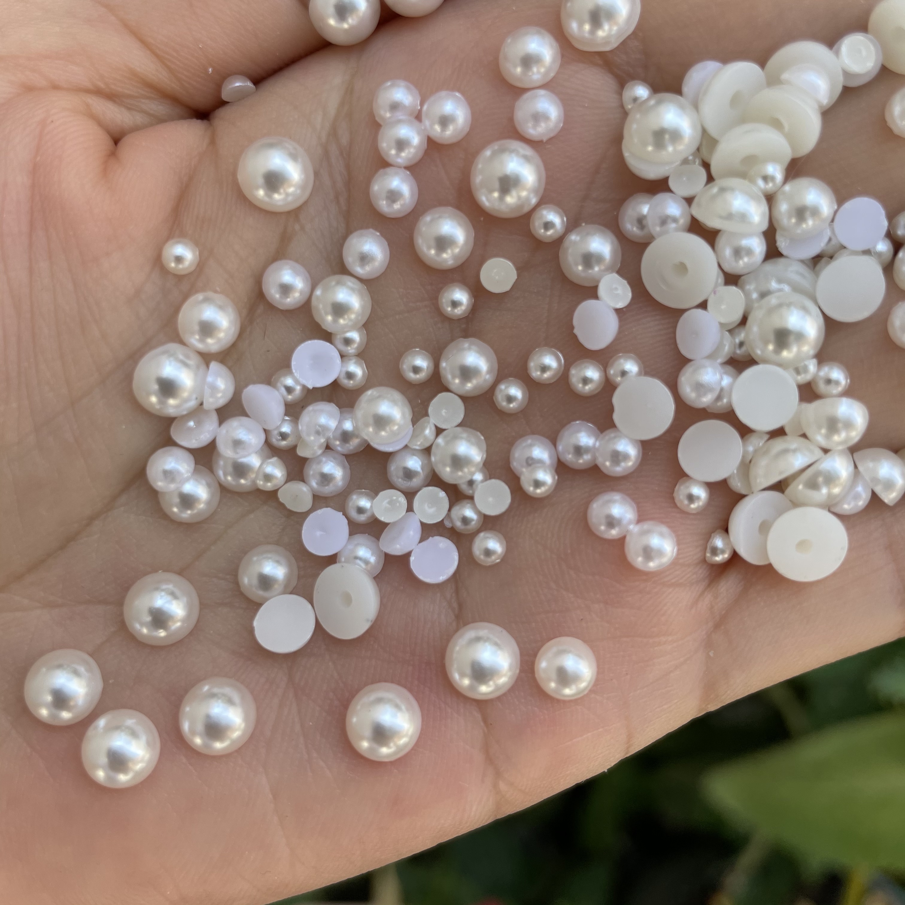 3mm-18mm半圆无孔仿珍珠手工材料高亮米白色美甲光面半珠DIY材料_虎窝淘