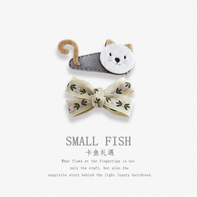 卡通可爱布艺蝴蝶结猫咪边夹