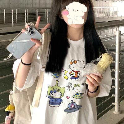 甜美hellokitty短袖t恤女生夏季新款韩版设计感小众宽松纯棉上衣
