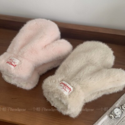 毛绒手套女保暖加绒加厚连指手套