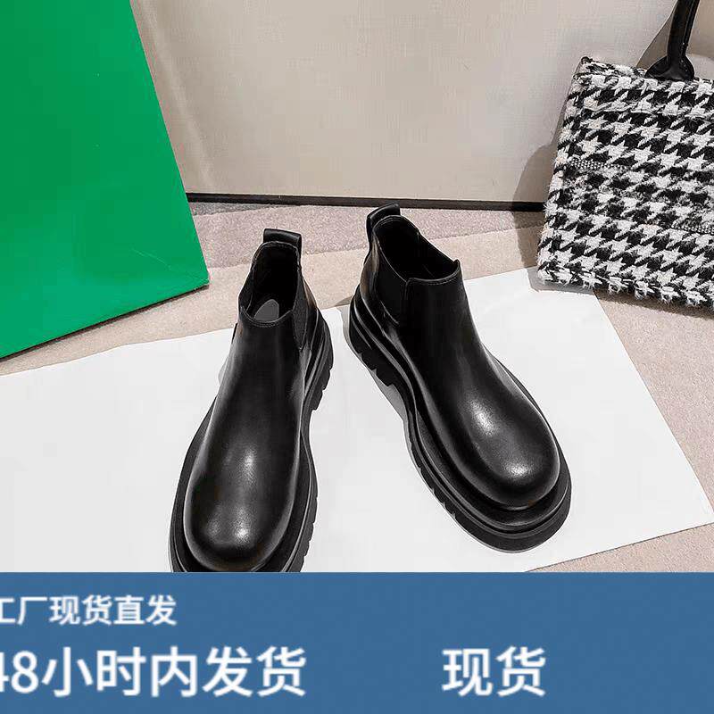 牛皮版~真皮内增高马丁靴女厚底短筒烟筒中筒英伦风切尔西短靴子