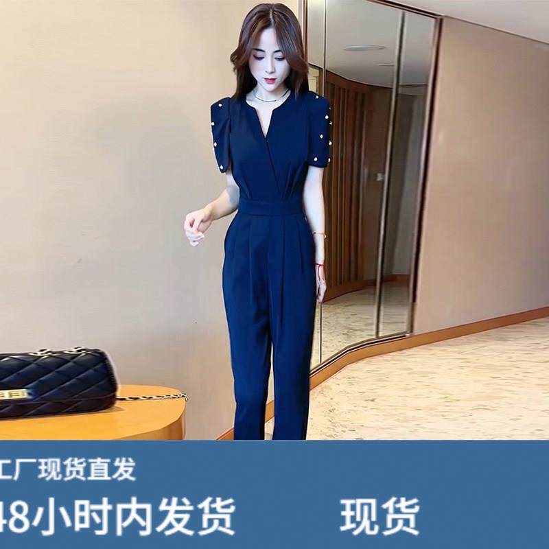 高级感连体裤女夏季2026新款高端气质女神范镶钻连身衣阔腿裤套装