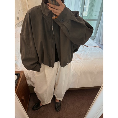 MOERSHOP 帅意正浓 莫兰迪灰墨色美式复古短款夹克外套设计感上衣