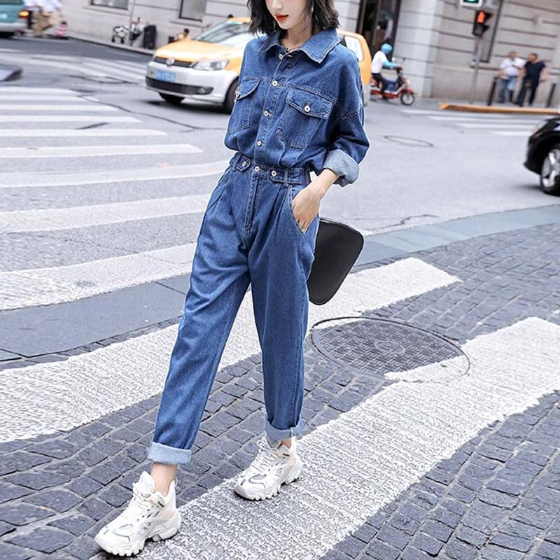 工装牛仔连体裤套装女春秋2025年新款连体衣气质高级感显瘦连身裤