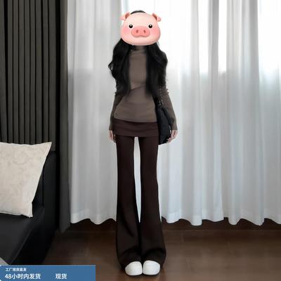 韩系一整套ootd穿搭复古针织披肩上衣微喇长裤子休闲三件套装26春