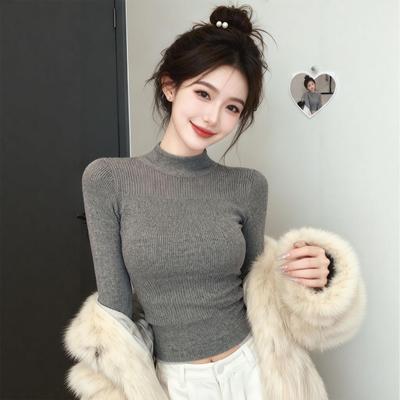 独特漂亮咖色条纹立体纽扣高领毛衣女款2026新款春季超火减龄上衣