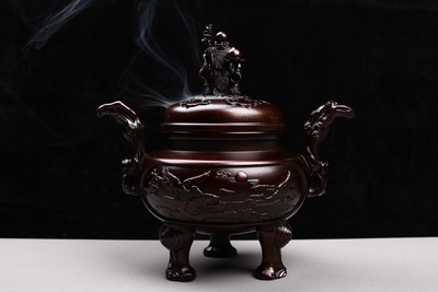 全铜仿古纯铜麒麟三足香炉沉香家用寿星炉檀香香道香熏炉寿星摆件