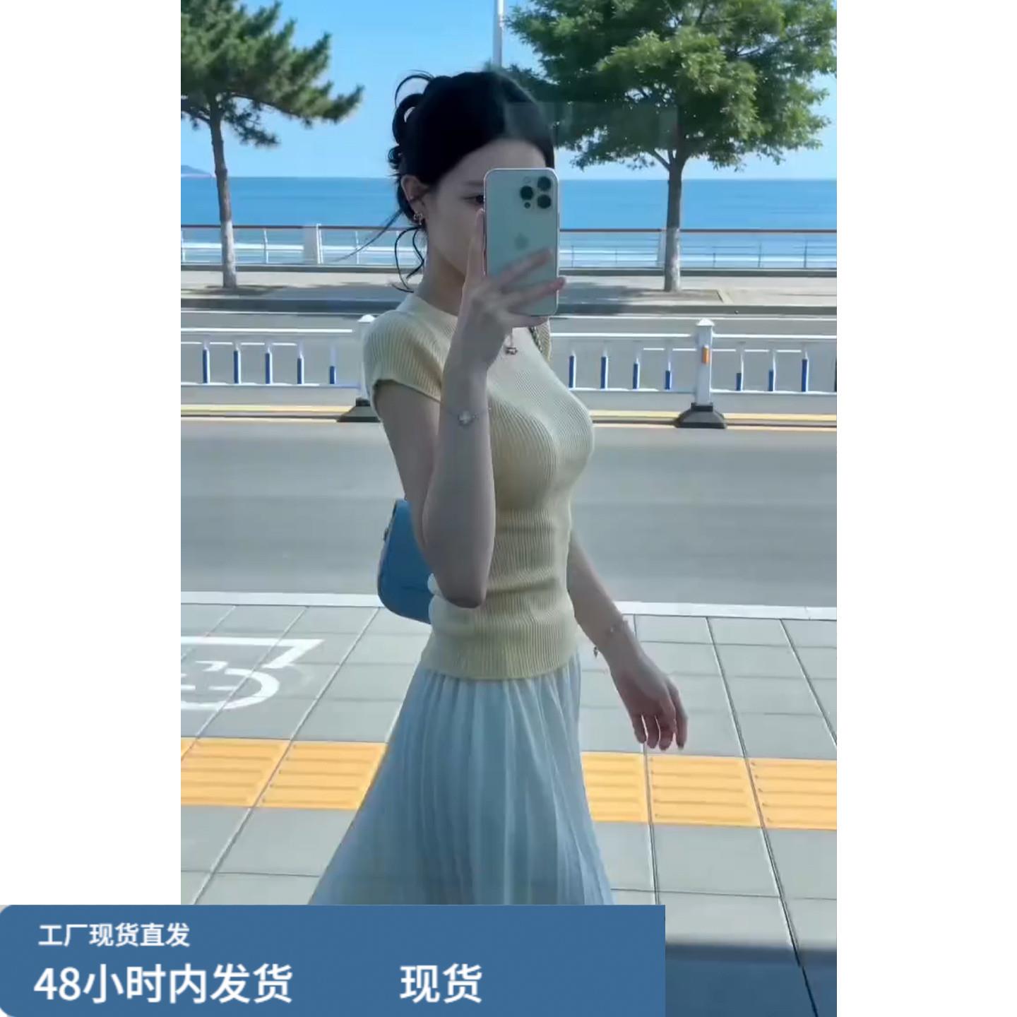 法式温柔风百褶连衣裙子女夏季2026新款小个子高级感气质长裙套装