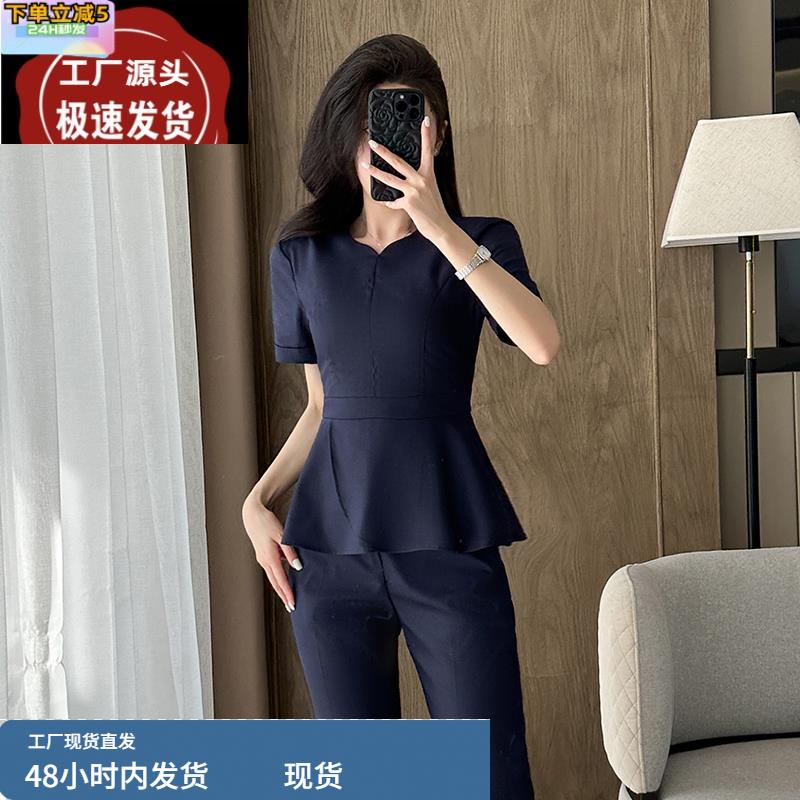 短袖西装套装女2025新款夏薄款气质收腰设计正装职业工作服裤裙