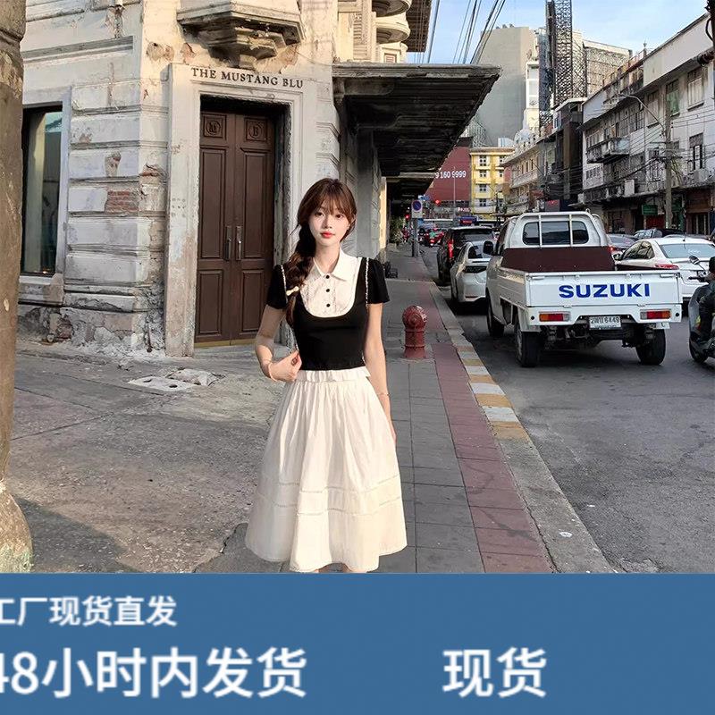 2026新款法式复古气质学院风减龄连衣裙子迪士尼穿搭两件套装女夏