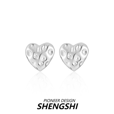 韩版不规则肌理感爱心耳饰小众感轻奢简约甜美夏天百搭耳钉女