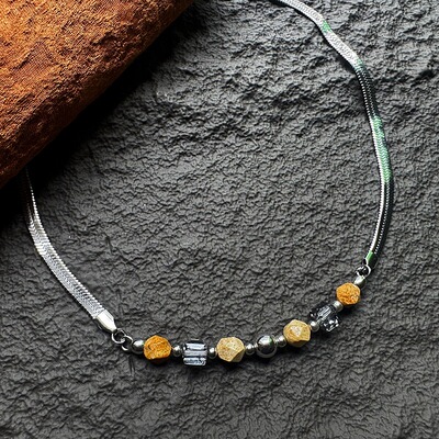 原创设计钢链串珠拼接项链配饰