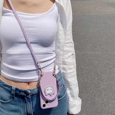 浪漫紫色KT猫支架斜挎手提手机壳