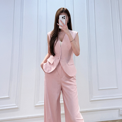 26夏上新！假两件马甲+高腰阔腿裤两件套套装