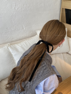 双面丝绒蝴蝶结飘带头绳