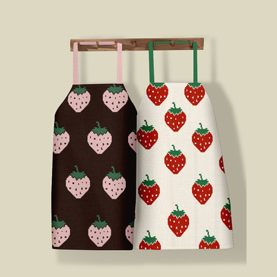 草莓厨房专用围裙加厚棉麻混纺
