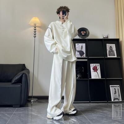 JAVE PASOK轻薄透气运动套装时尚百搭夏天穿搭男女v领宽松两件套
