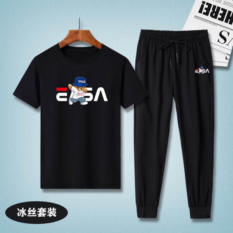 儿童夏季冰丝套装中大童速干短袖裤子运动服宽松透气男孩两件套薄