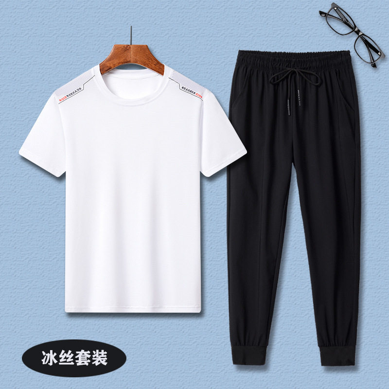 儿童套装夏季2025新款中大童冰丝短袖裤子运动服男孩速干两件套薄