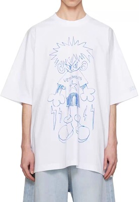 VETEMENTS 陈赫同款小清新酷感趣味手绘漫画印花重磅短袖巴黎风格