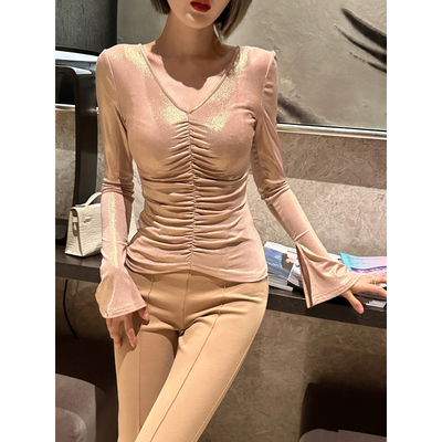 弹力针织轻奢气质长袖上衣