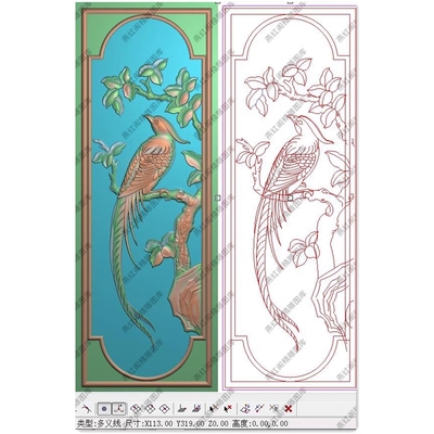 新款精雕图花鸟餐椅背板灰度图浮雕玉兰门板边板竖板凤凰113x319
