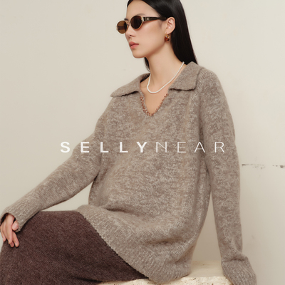 SELLYNEAR孕妇毛衣冬季新款时尚宽松长袖法式复古老钱风v领上衣