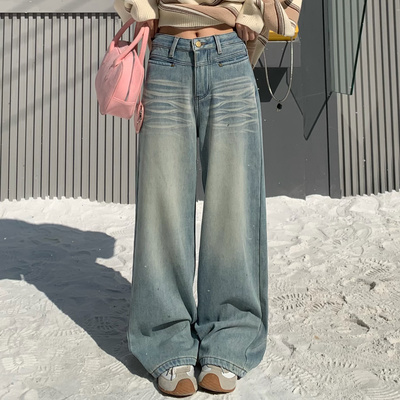 3MER直筒A版一字口袋加绒牛仔裤