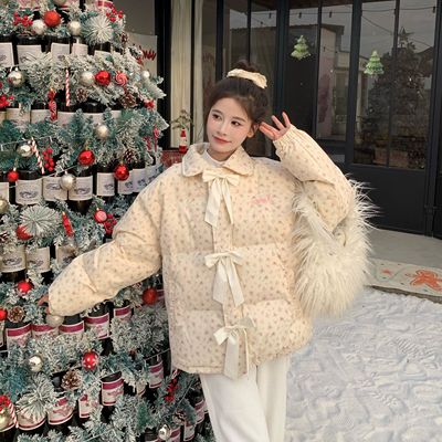 蝴蝶结棉服3MER小碎花宽松