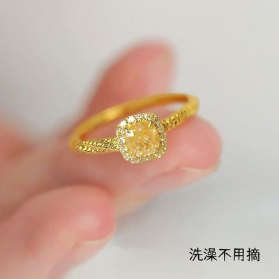 黄水晶戒指女轻奢超闪小方糖麻花个性高级感食指戒
