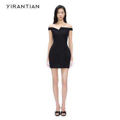YIRANTIAN一字肩收腰连衣裙